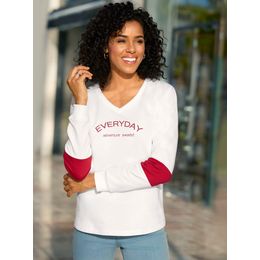 Sweatshirt Classic Basics, Damen, Gr. 40, ecru, kirsche, 100% Baumwolle, gemustert, V-Ausschnitt, Sweatshirts Sweatshirt