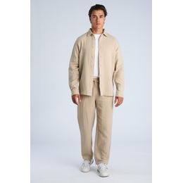 Langarmhemd LINDBERGH, Herren, Gr. L, N-Gr, stone, Web, Obermaterial: 100% Baumwolle, unifarben, regular fit h&uuml;ftbedeckend, Rundhals, 1-Knopf-Manschette, Hemden, in Leinen-Optik