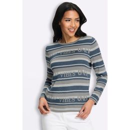 Jacquardpullover Classic Basics "Pullover", Damen, Gr. 42, steingrau, rauchblau, gemustert, 100% Polyacryl, gemustert, gestreift, Pullover