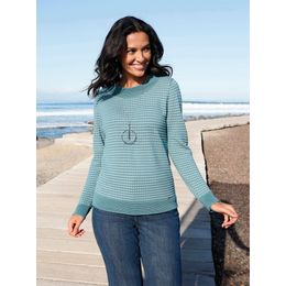 Rundhalspullover Casual Looks "Rundhals-Pullover", Damen, Gr. 50, jade, ecru, gemustert, 50% Baumwolle, 50% Polyacryl, gemustert, Pullover Rundhalspullover