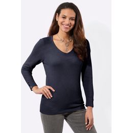 V-Ausschnitt-Pullover Casual Looks "V-Ausschnitt-Pullover", Damen, Gr. 40, marine, 100% Baumwolle, unifarben, Pullover