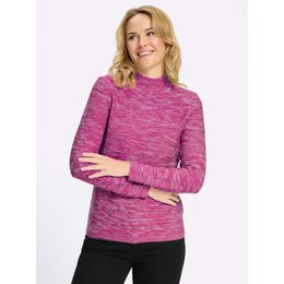 Stehkragenpullover Classic Basics "Stehkragen-Pullover", Damen, Gr. 44, pink (magenta, meliert), 100% Polyacryl, gemustert, mehrfarbig, meliert, Pullover Stehkragenpullover