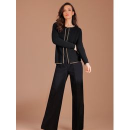 Strickjacke CREATION L PREMIUM, Damen, Gr. 50, schwarz, camel, 100% Wolle, gemustert, unifarben, Strickjacken Strickjacke