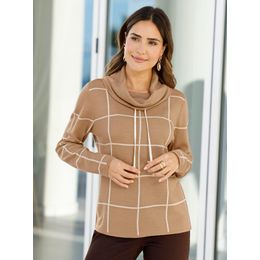 Rollkragenpullover Classic Basics "Rollkragen-Pullover", Damen, Gr. 38, camel, ecru, gemustert, 100% Polyacryl, gemustert, kariert, mehrfarbig, Pullover Rollkragenpullover