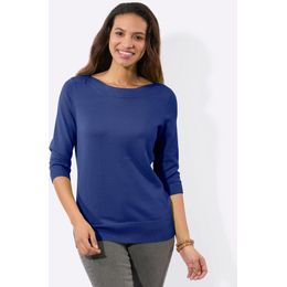 3/4 Arm-Pullover Casual Looks "3/4-Arm-Pullover", Damen, Gr. 50, royalblau, 100% Baumwolle, unifarben, Pullover
