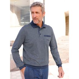 Langarm-Poloshirt Marco Donati "Langarm-Shirt", Herren, Gr. 48/50, rauchblau, gemustert, 100% Baumwolle, gemustert, gestreift, Shirts