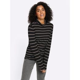 Rollkragenshirt Classic Basics "Stehkragen-Shirt", Damen, Gr. 38, schwarz, sesam, geringelt, 95% Viskose, 5% Elasthan, gemustert, gestreift, Shirts