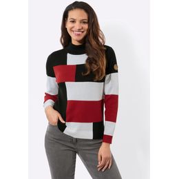 Strickpullover Casual Looks "Langarm-Pullover", Damen, Gr. 42, rot, schwarz, gemustert, 50% Baumwolle, 50% Polyacryl, gemustert, mehrfarbig, Pullover Strickpullover