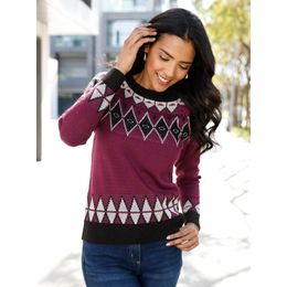 Rundhalspullover Classic Basics "Rundhals-Pullover", Damen, Gr. 38, bordeaux, schwarz, gemustert, 100% Polyacryl, gemustert, Pullover Rundhalspullover