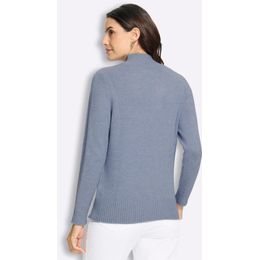 Stehkragenpullover Inspirationen "Stehkragen-Pullover", Damen, Gr. 40, rauchblau, meliert, 50% Viskose, 28% Polyester, 22% Polyamid, meliert, unifarben, Pullover Stehkragenpullover