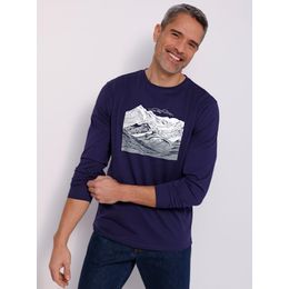Langarmshirt CLASSIC "Freizeitshirt", Herren, Gr. 48/50, marine, 100% Baumwolle, gemustert, mehrfarbig, Rundhals, Shirts Langarmshirt
