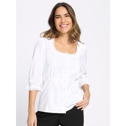 Trachtenbluse Classic Basics, Damen, Gr. 42, wei&szlig;, 50% Baumwolle, 50% Polyester, unifarben, eckiger Ausschnitt, Blusen Trachtenbluse