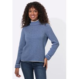 Stehkragenpullover Casual Looks "Pullover", Damen, Gr. 40, royalblau, ecru, meliert, 50% Baumwolle, 50% Polyacryl, gemustert, Pullover Stehkragenpullover