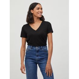 T-Shirt Vila "VINOEL S/S TOP - NOOS", Damen, Gr. L, schwarz, Jersey, Obermaterial: 74% Viskose, 26% Polyester, unifarben, regular fit normal, V-Ausschnitt, Shirts T-Shirt, Viskosemischung, regular fit