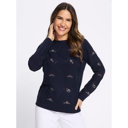 Ajourpullover Classic Basics "Ajour-Pullover", Damen, Gr. 42, marine, 100% Polyacryl, gebl&uuml;mt, gemustert, mehrfarbig, Pullover