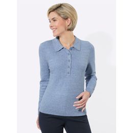 Polokragenpullover Classic Basics "Polopullover", Damen, Gr. 36, mittelblau, ecru, meliert, 50% Viskose, 25% Polyester, 25% Polyamid, meliert, Pullover