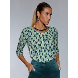CR&Eacute;ATION L Druckbluse CREATION L, Damen, Gr. 40, eucalyptus, jade, bedruckt, 100% Viskose, gemustert, Rundhals, Blusen Druckbluse