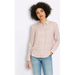 Langarmbluse Heine, Damen, Gr. 38, champagner, hortensie, bedruckt, 100% Viskose, bedruckt, gemustert, gepunktet, mehrfarbig, V-Ausschnitt, Blusen