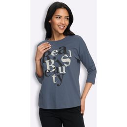 3/4-Arm-Shirt Classic Basics "3/4-Arm-Shirt", Damen, Gr. 38, rauchblau, bordeaux, 100% Baumwolle, unifarben, Rundhals, Shirts 3/4-Arm-Shirt