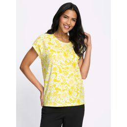 Kurzarmshirt "Kurzarm-Shirt", Damen, Gr. 42, limone, bedruckt, 100% Baumwolle, Paisley, gemustert, mehrfarbig, Rundhals, Shirts