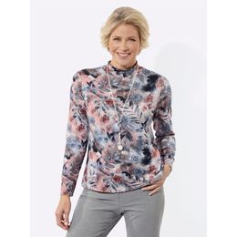Langarmshirt CLASSIC "Stehkragen-Shirt", Damen, Gr. 54, hortensie, rauchblau, bedruckt, 95% Viskose, 5% Elasthan, gemustert, mehrfarbig, Shirts Langarmshirt