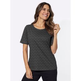 Kurzarmshirt "Freizeitshirt", Damen, Gr. 44, schwarz, steingrau, bedruckt, 100% Baumwolle, gemustert, mehrfarbig, Rundhals, Shirts