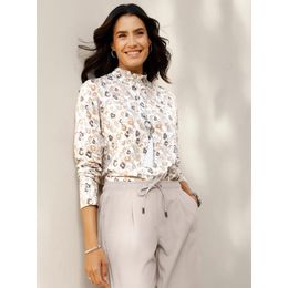 Stehkragenshirt Inspirationen "Stehkragen-Shirt", Damen, Gr. 44, ecru, sesam, bedruckt, 50% Baumwolle, 50% Modal, gemustert, mehrfarbig, Shirts Stehkragenshirt