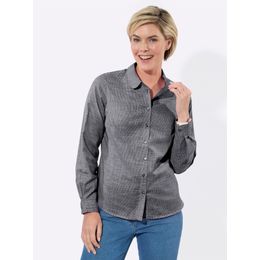 Hemdbluse Classic Basics, Damen, Gr. 42, grau (schwarz, ecru, kariert), 50% Baumwolle, 50% Polyester, gemustert, kariert, Blusen Hemdbluse