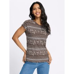 Kurzarmshirt "Kurzarm-Shirt", Damen, Gr. 42, schoko, beige, bedruckt, 100% Baumwolle, gemustert, Rundhals, Shirts