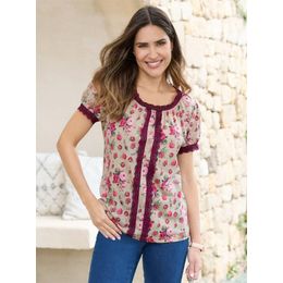 Trachtenshirt Classic Basics "Trachtenshirt", Damen, Gr. 42, beige, rot, bedruckt, 100% Baumwolle, gebl&uuml;mt, gemustert, mehrfarbig, Rundhals, Shirts