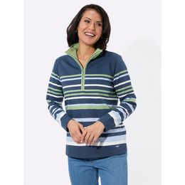 Sweatshirt Casual Looks, Damen, Gr. 52, dunkelblau, eucalyptus, bedruckt, 50% Baumwolle, 50% Polyester, gemustert, gestreift, mehrfarbig, Sweatshirts Sweatshirt