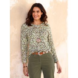 Print-Shirt Inspirationen "Print-Shirt", Damen, Gr. 50, gr&uuml;n (khaki, lindgr&uuml;n, bedruckt), 50% Baumwolle, 50% Modal, bedruckt, gebl&uuml;mt, gemustert, mehrfarbig, Rundhals, Shirts