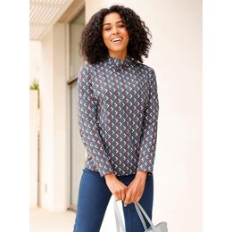 Stehkragenshirt Classic Basics "Stehkragen-Shirt", Damen, Gr. 38, rauchblau, rostrot, bedruckt, 100% Baumwolle, gemustert, mehrfarbig, Shirts Stehkragenshirt