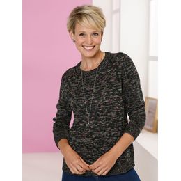 Rundhalspullover Classic Basics "Rundhals-Pullover", Damen, Gr. 38, schwarz, fuchsia, gemustert, 100% Polyacryl, gemustert, mehrfarbig, Pullover Rundhalspullover