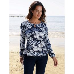 Print-Shirt Inspirationen "Druck-Shirt", Damen, Gr. 42, marine, ecru, bedruckt, 95% Viskose, 5% Elasthan, gebl&uuml;mt, gemustert, mehrfarbig, Rundhals, Shirts