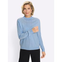 Stehkragenpullover Classic Basics "Pullover", Damen, Gr. 38, eisblau, 100% Polyacryl, unifarben, Pullover Stehkragenpullover