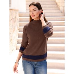 Strickpullover Heine "Pullover", Damen, Gr. 38, schoko, marine, 62% Polyacryl, 27% Polyamid, 8% Wolle, 3% Elasthan, gemustert, mehrfarbig, Pullover Strickpullover
