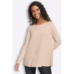 Langarmshirt Heine "Langarm-Shirt", Damen, Gr. 40, elfenbein, 95% Viskose, 5% Elasthan, unifarben, Rundhals, Shirts Langarmshirt