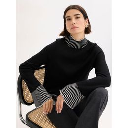 Stehkragenpullover Inspirationen "Pullover", Damen, Gr. 40, schwarz, wei&szlig;, 50% Viskose, 25% Polyester, 25% Polyamid, gemustert, gestreift, unifarben, Pullover Stehkragenpullover