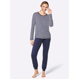 w&auml;schepur Schlafanzug W&Auml;SCHEPUR, Damen, Gr. 40/42, marine, wei&szlig;, 50% Baumwolle, 50% Modal, Homewear-Sets Schlafanzug