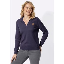 Polokragenpullover Classic Basics "Pullover", Damen, Gr. 42, marine, 100% Polyacryl, unifarben, Pullover
