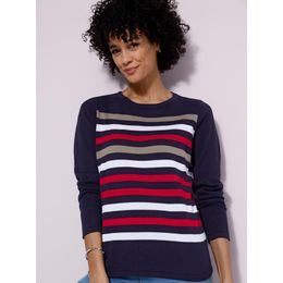 Rundhalspullover Classic Basics "Rundhals-Pullover", Damen, Gr. 44, marine, rot, geringelt, 100% Baumwolle, gemustert, gestreift, mehrfarbig, unifarben, Pullover Rundhalspullover