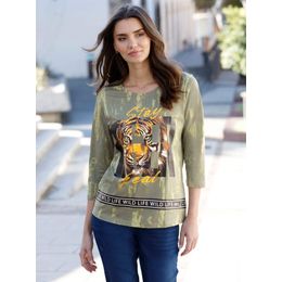 Rundhalsshirt Classic Basics "3/4-Arm-Shirt", Damen, Gr. 44, khaki, braun, bedruckt, 100% Baumwolle, bedruckt, gemustert, mehrfarbig, Rundhals, Shirts Rundhalsshirt