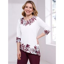 3/4-Arm-Shirt Casual Looks "3/4-Arm-Shirt", Damen, Gr. 38, ecru, burgund, bedruckt, 100% Baumwolle, gebl&uuml;mt, gemustert, mehrfarbig, Rundhals, Shirts 3/4-Arm-Shirt
