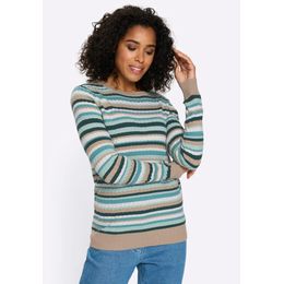 Rundhalspullover Classic Basics "Langarm-Pullover", Damen, Gr. 38, ozean, kalkmint, geringelt, 100% Polyacryl, gemustert, gestreift, mehrfarbig, Pullover Rundhalspullover