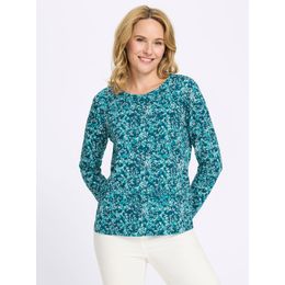 Langarmshirt Classic Basics "Langarm-Shirt", Damen, Gr. 44, gr&uuml;n (petrol, ecru, bedruckt), 100% Baumwolle, bedruckt, gemustert, Rundhals, Shirts Langarmshirt