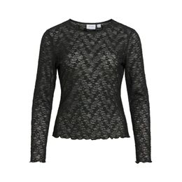 Spitzenshirt Vila "VIFAY O-NECK L/S TOP - NOOS", Damen, Gr. L, schwarz beauty, Jersey, Obermaterial: 95% Polyester, 5% Elasthan, unifarben, eng normal, Rundhals, Shirts, Materialmix, enger Schnitt