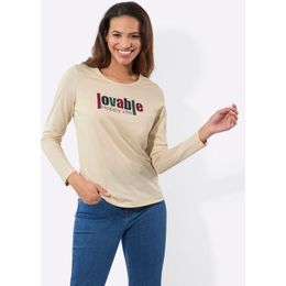 Langarmshirt Casual Looks "Langarm-Shirt", Damen, Gr. 42, beige (sand), 100% Baumwolle, bedruckt, gemustert, unifarben, Rundhals, Shirts Langarmshirt