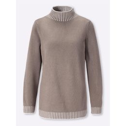Rollkragenpullover Classic Basics "Rollkragen-Pullover", Damen, Gr. 38, taupe, 100% Polyacryl, gemustert, Pullover Rollkragenpullover