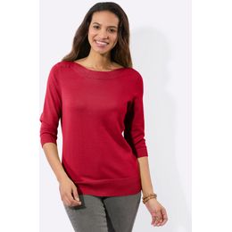 3/4 Arm-Pullover Casual Looks "3/4-Arm-Pullover", Damen, Gr. 44, rot, 100% Baumwolle, unifarben, Pullover